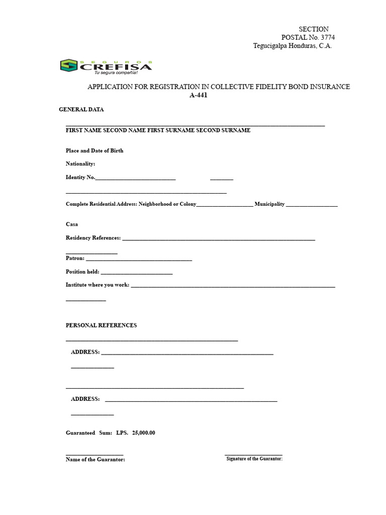 Fidelity Bond Application Editable Crefisa | PDF