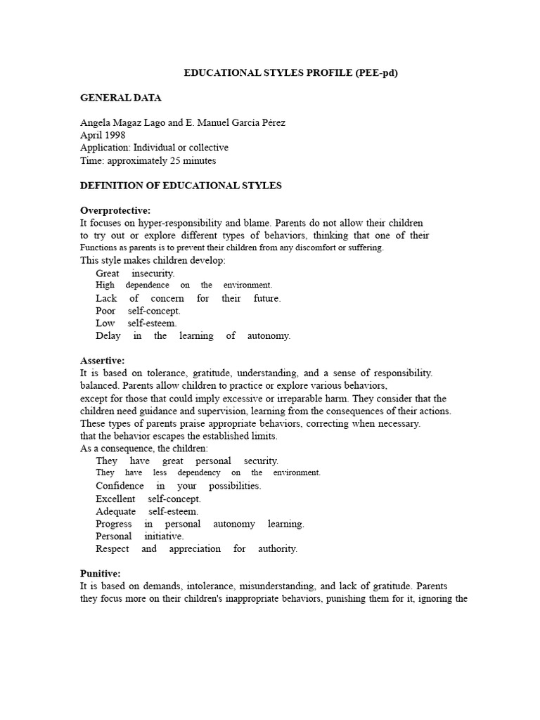 Educational Styles Assessment Guide | PDF | Self Esteem | Self Concept