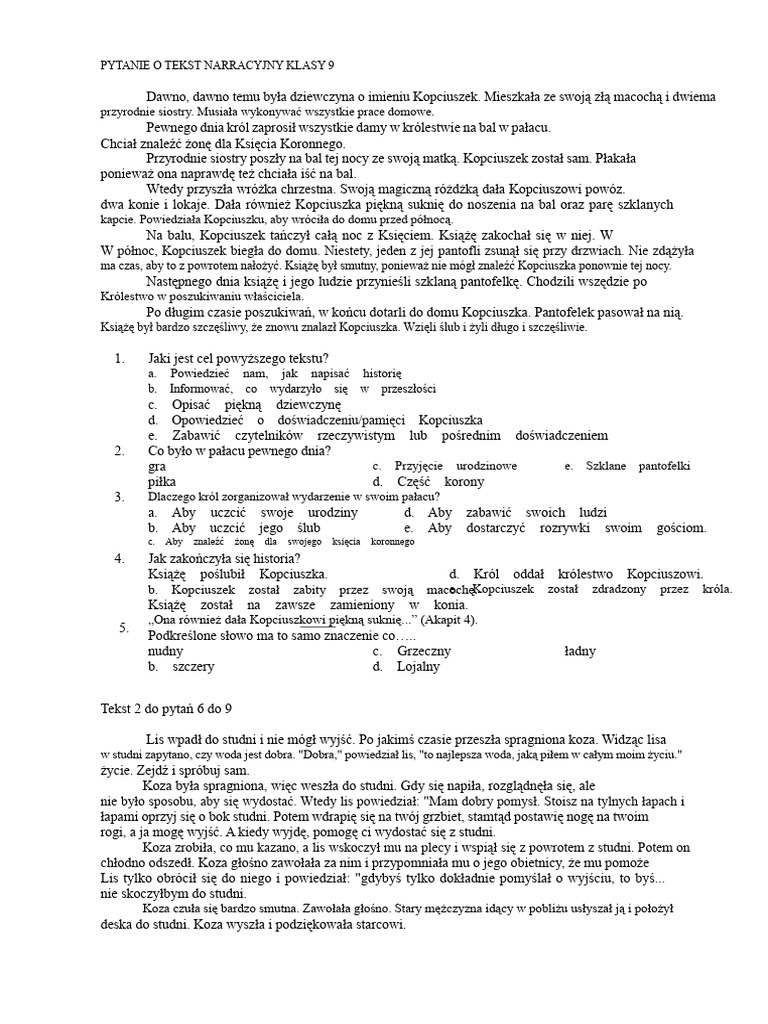 Zadanie Tekstu Narracyjnego Klasa 9 | PDF