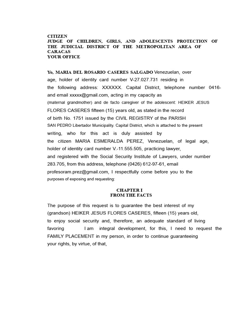 Family Placement Request for Minor | PDF | Identity Document | Adolescence
