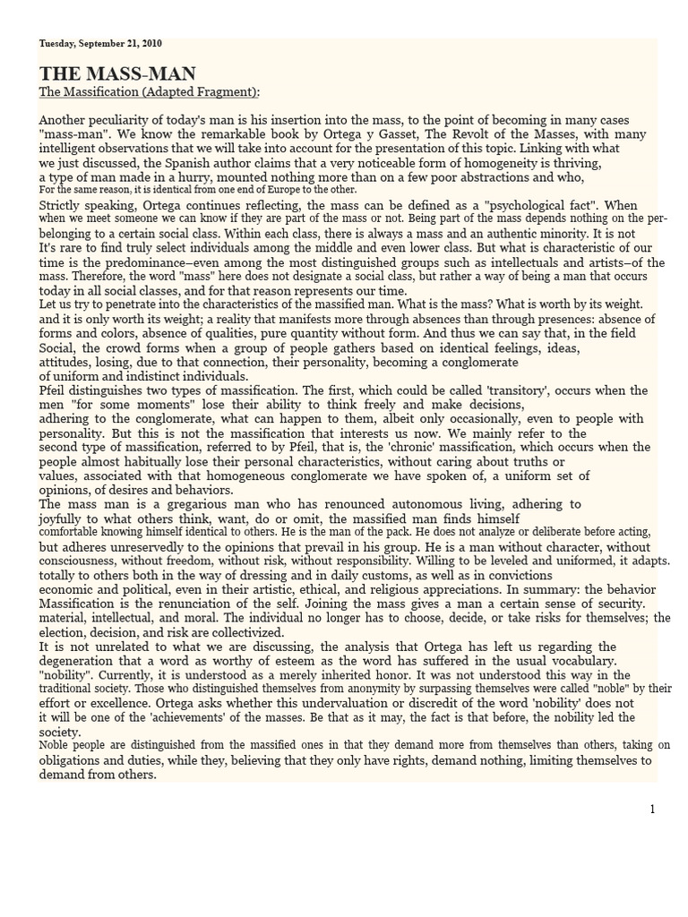 The Mass Man | PDF | Reason | Nobility