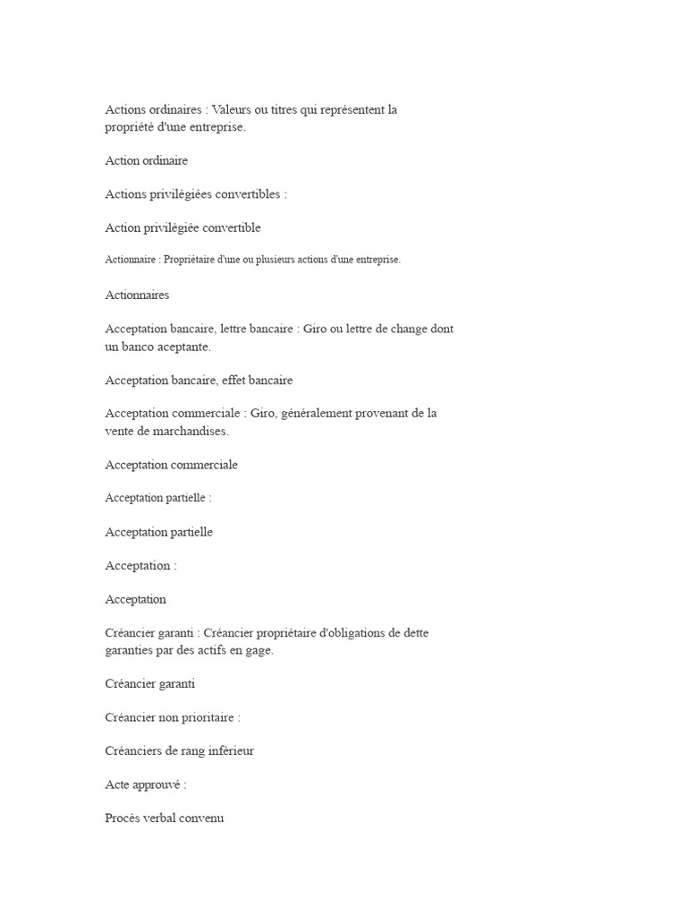 Vocabulaire Financier Français | PDF