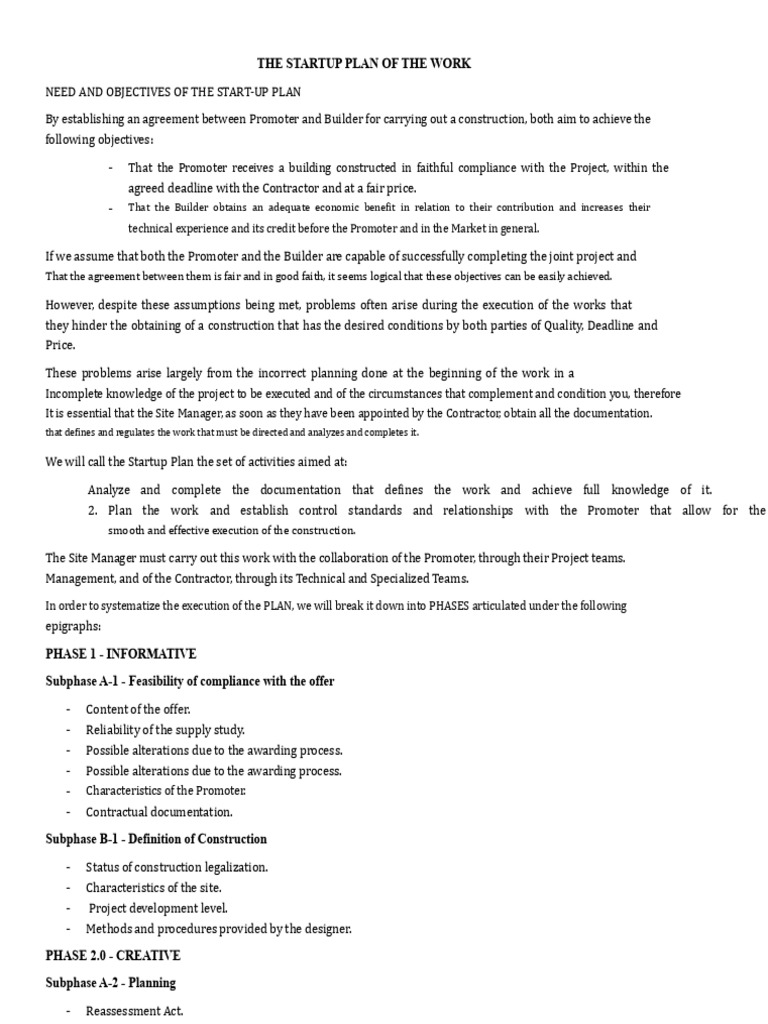 The Startup Plan of The Work1 | PDF