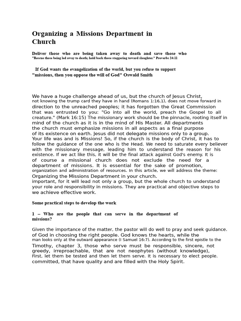 Organizing A Missions Department in The Church | PDF | Prayer ...