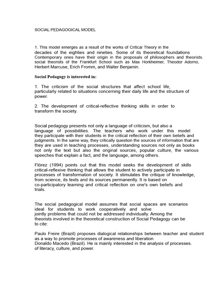 Social Pedagogical Model | PDF | Critical Theory | Pedagogy