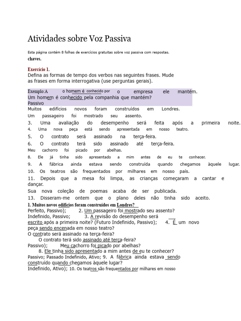 Exercícios de Voz Passiva com Respostas | PDF