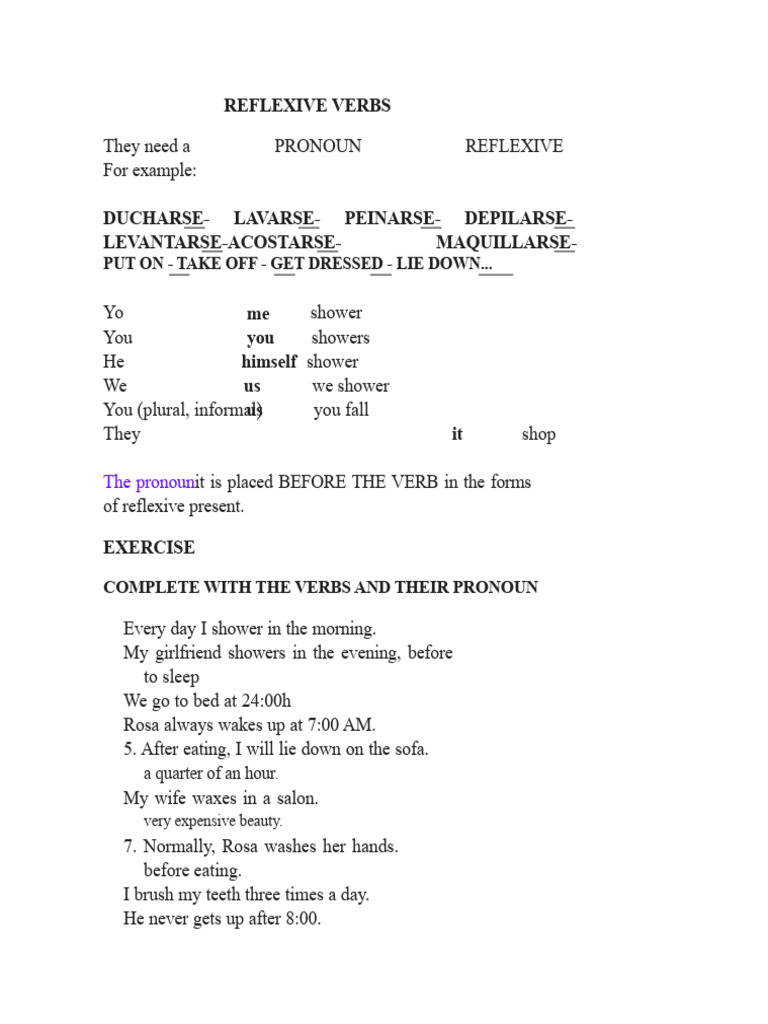 REFLEXIVE VERBS A1 | PDF