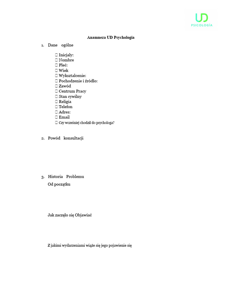 Anamneza Psychologia | PDF
