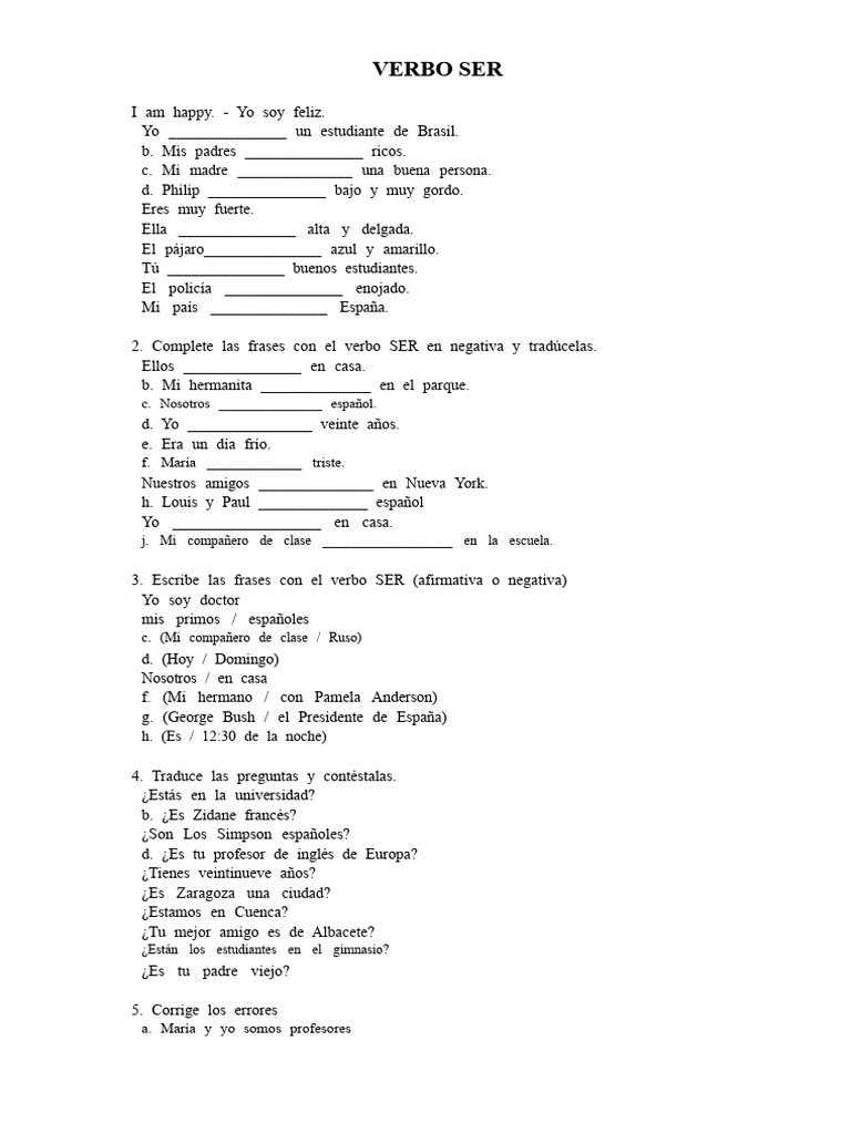 Ejercicios del Verbo SER y TENER | PDF | Verbo