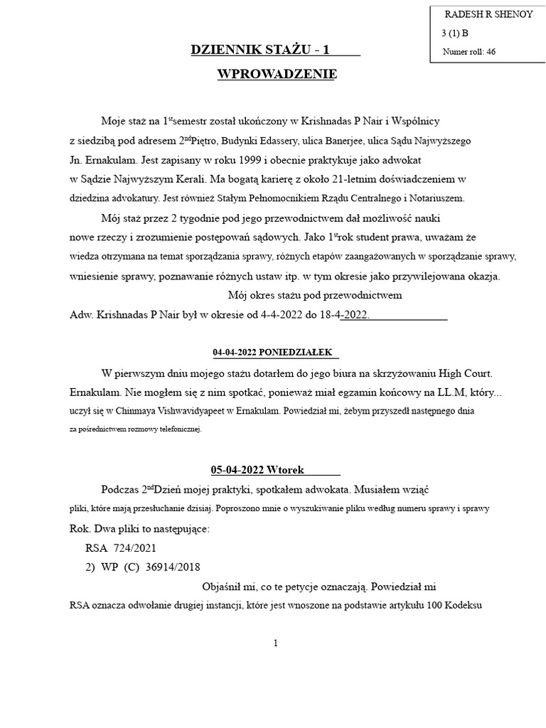 Dziennik Stażu | PDF