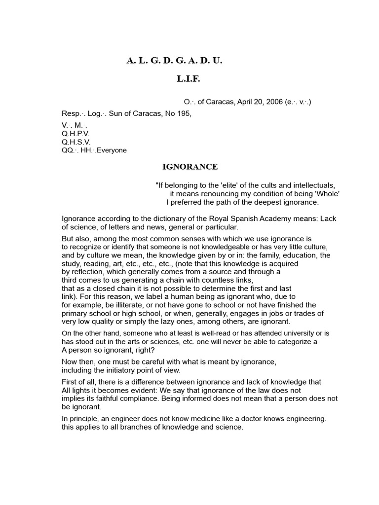Ignorance | PDF | Knowledge | Freemasonry