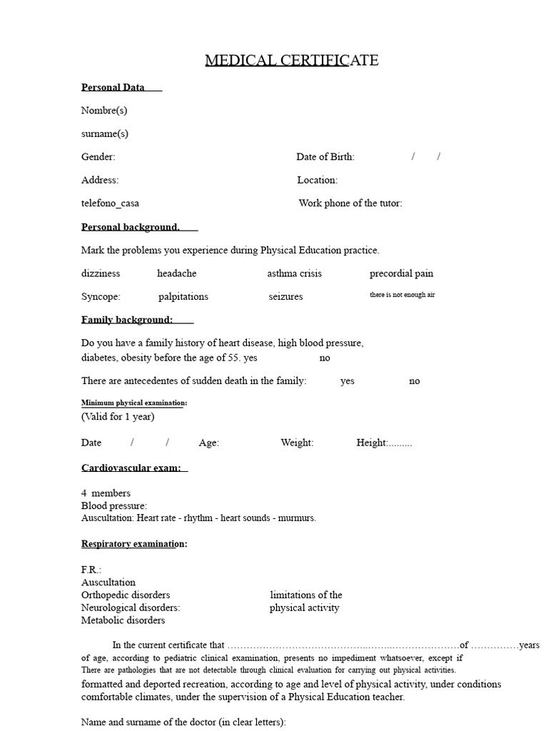 MEDICAL CERTIFICATE of Physical Education | PDF