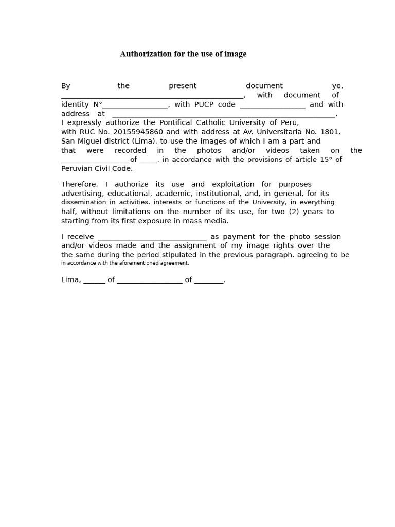 Authorization Model For The Use of Image | PDF