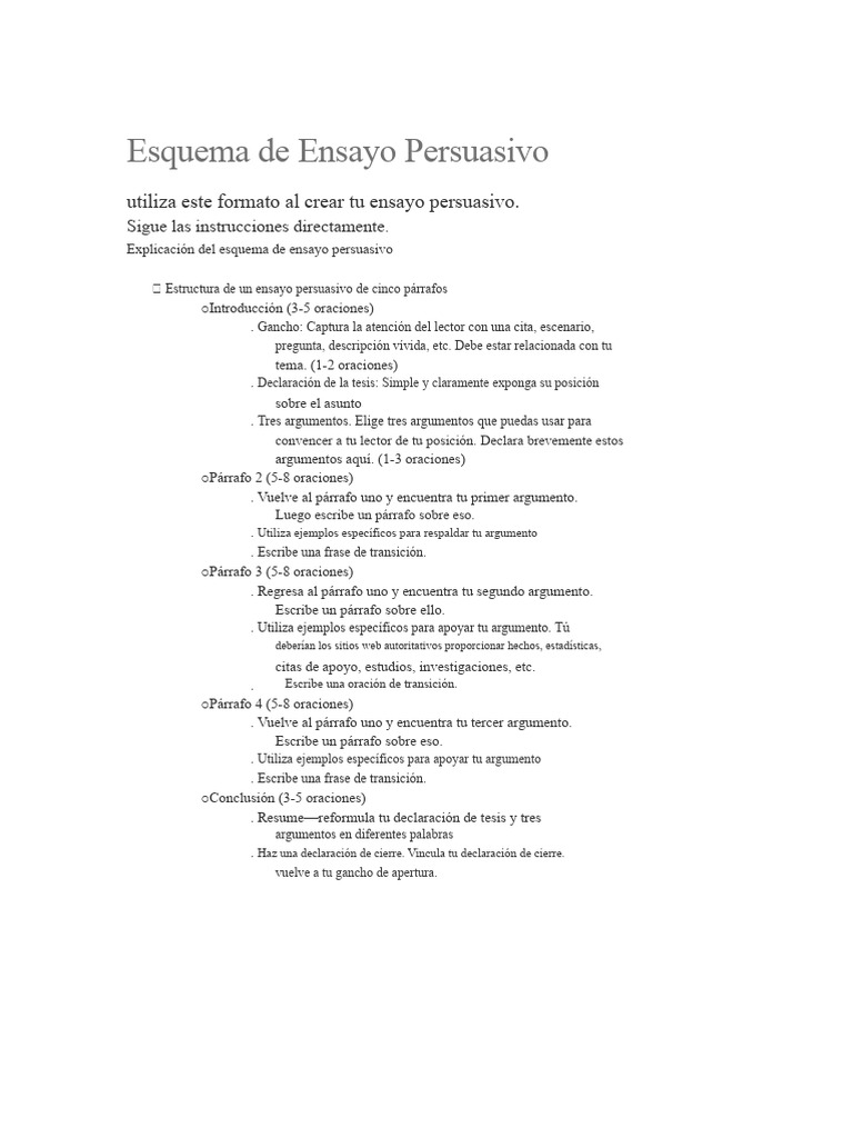 Esquema de Ensayo Persuasivo | PDF | Ensayos