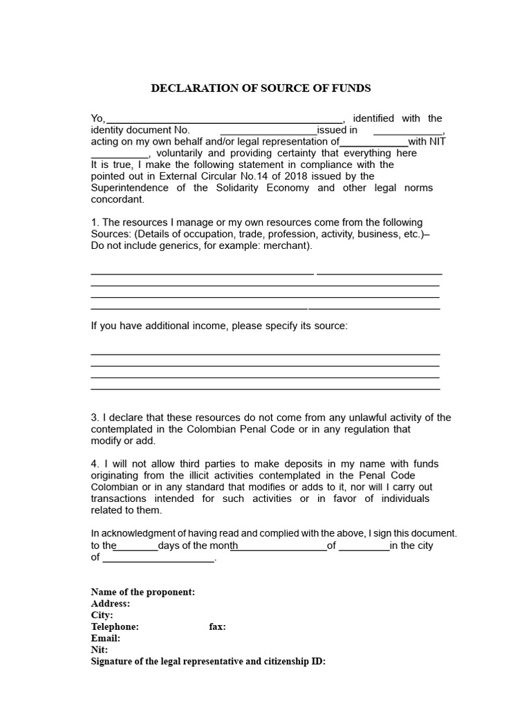 Source of Funds Declaration Template | PDF