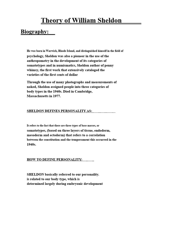 Sheldon's Somatotype Theory Explained | PDF | Psychology | Behavioural ...