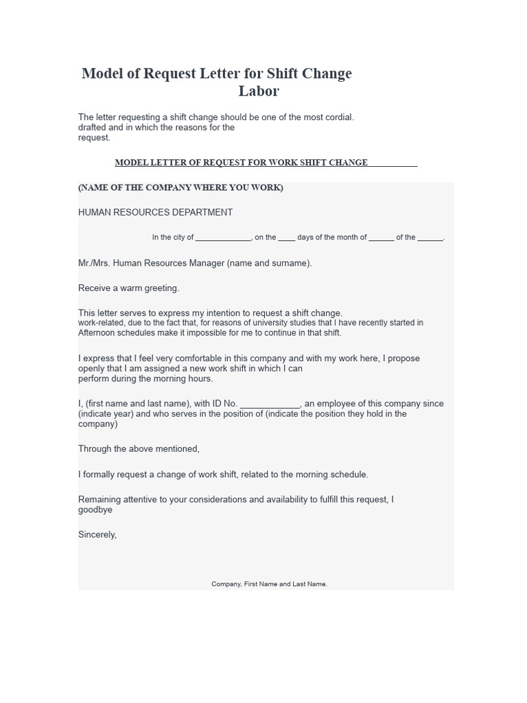 Model of Letter Requesting Change of Work Shift | PDF