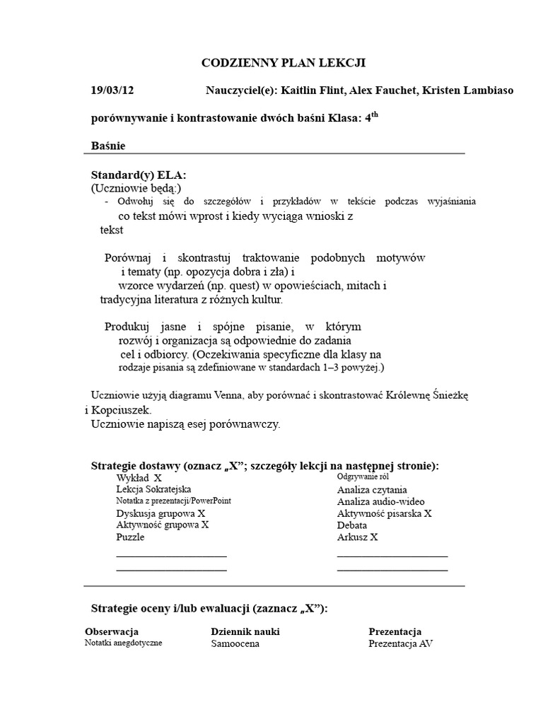 Plan Lekcji Baśni | PDF