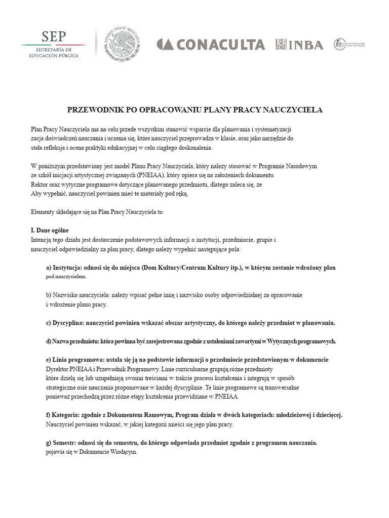 Plan Pracy Nauczyciela | PDF