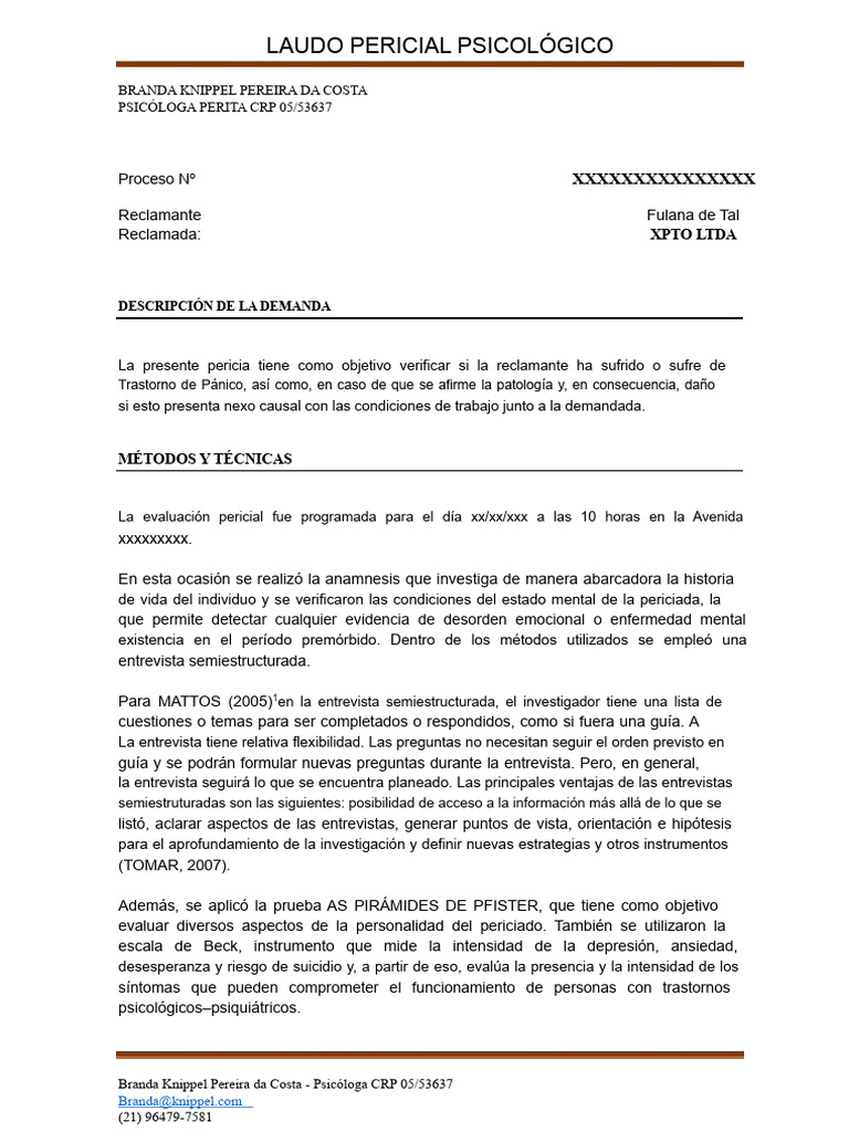 Modelo de Informe Pericial PDF | PDF | Ansiedad | Trastorno mental