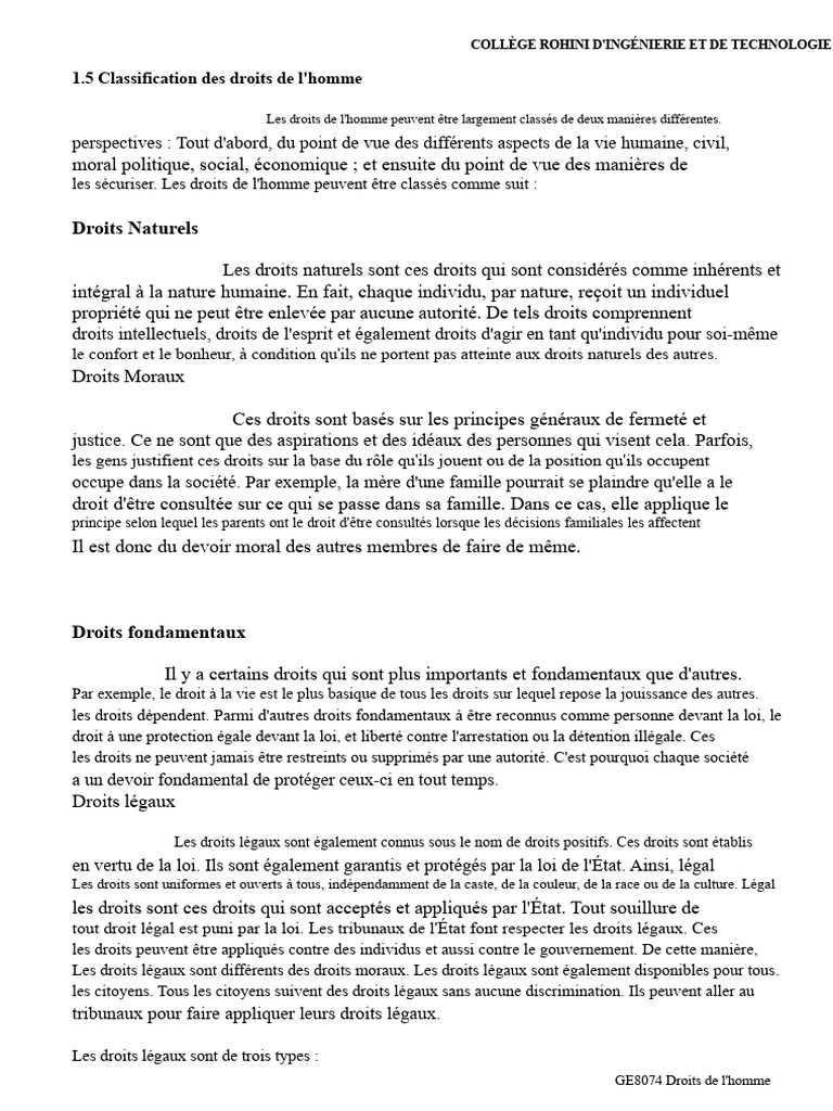 Classification des droits de l'homme | PDF | Loi | Droits de l'homme