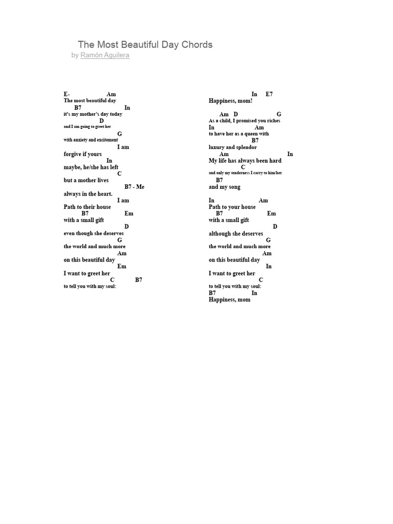 The Most Beautiful Day Chords | PDF