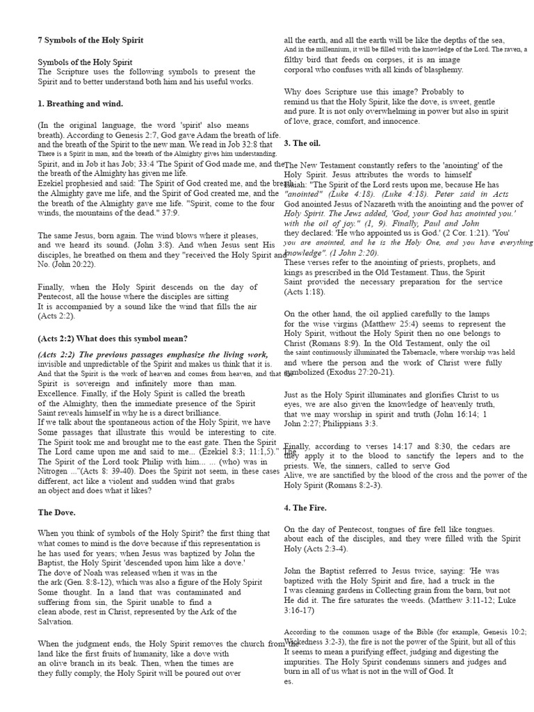 7 Symbols of the Holy Spirit Explained | PDF | Jesus | Acts Of The Apostles