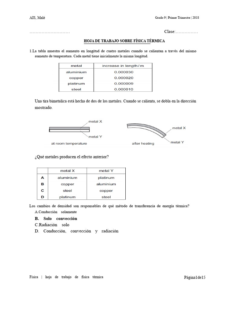 Hoja de Trabajo Sobre Física Térmica | PDF | Calor | Temperatura
