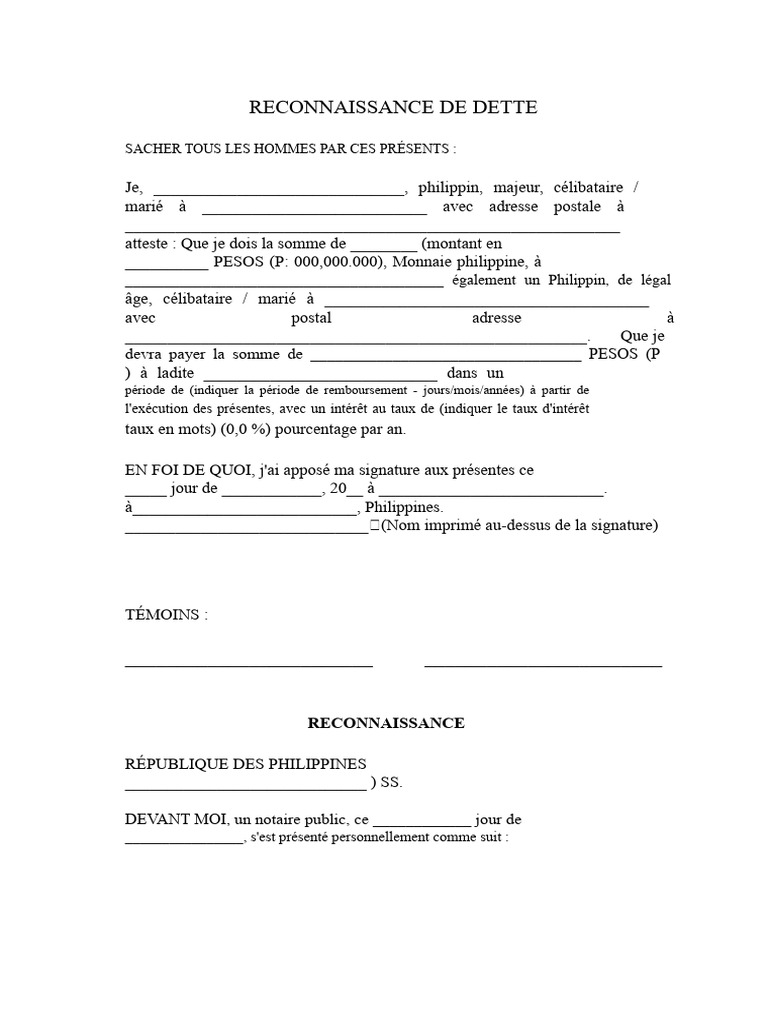 Modèle de reconnaissance de dette | PDF