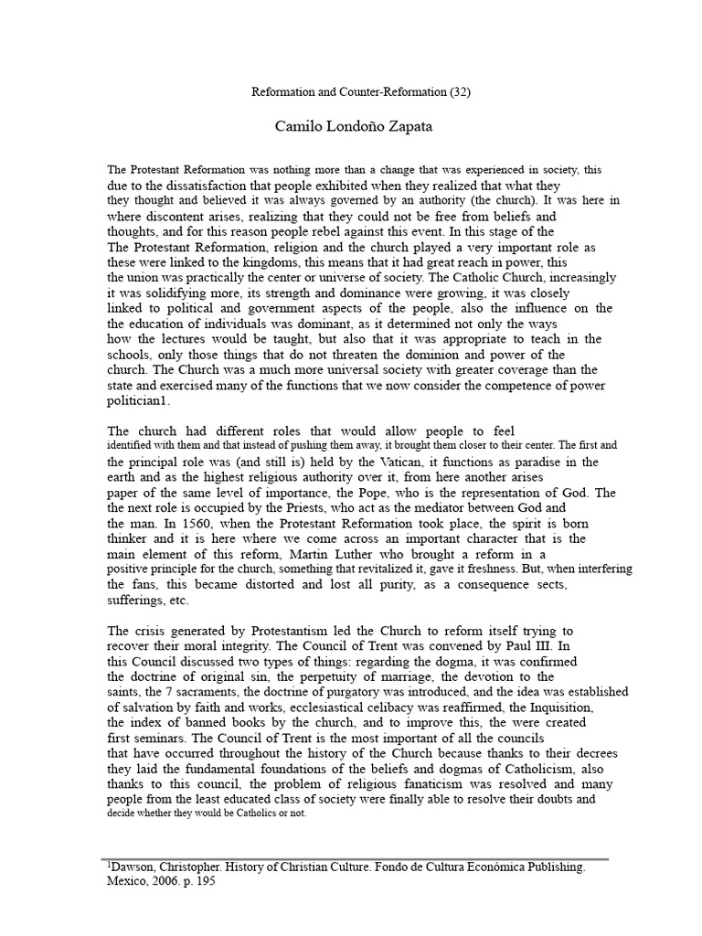 Essay On The Reformation and The Counter-Reformation | PDF | Catholic ...