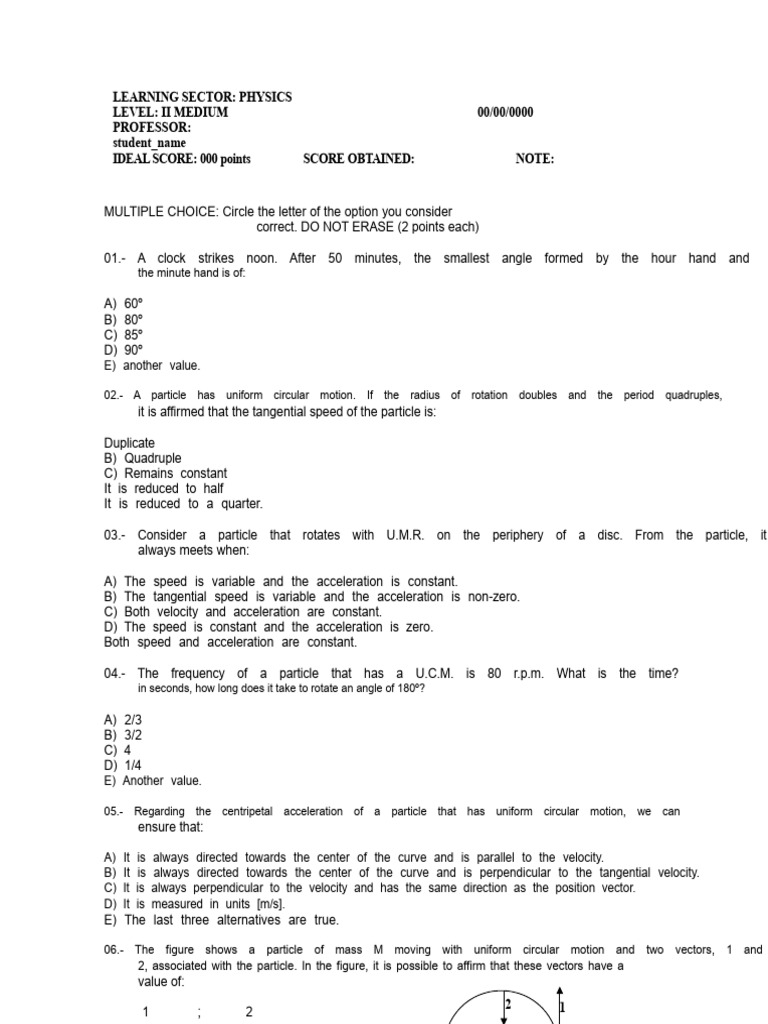 Physics Level II: Circular Motion Quiz | PDF | Acceleration | Velocity