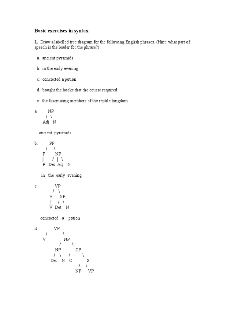 Basic Exercises In Syntax Syntax Phrase 