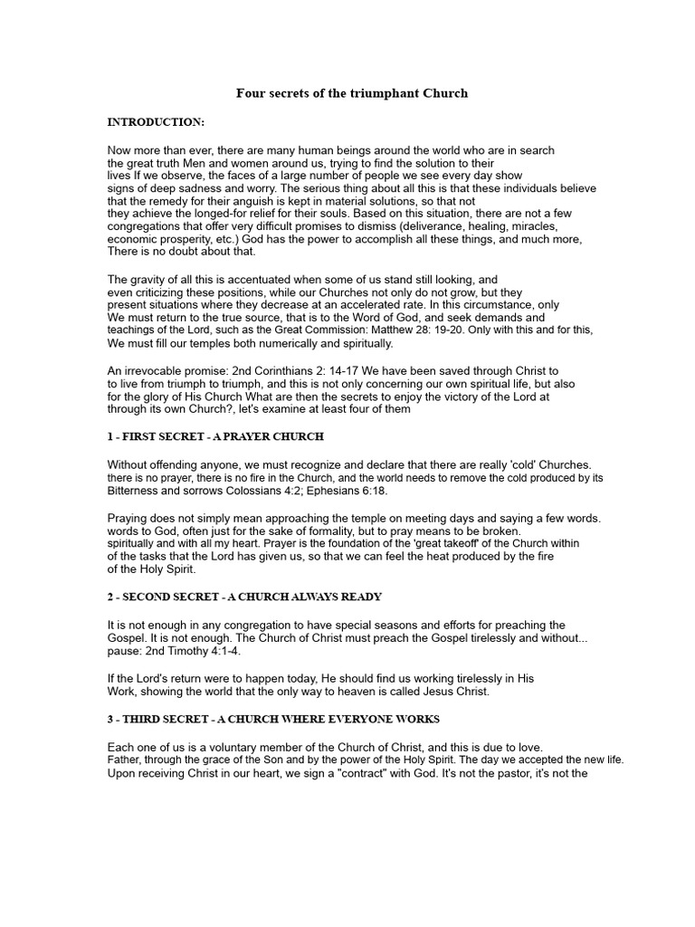 Four Secrets of The Triumphant Church | PDF | Jesus | Prayer
