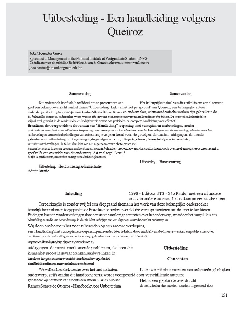 Uitbesteding - Een Handleiding Volgens Queiroz | PDF