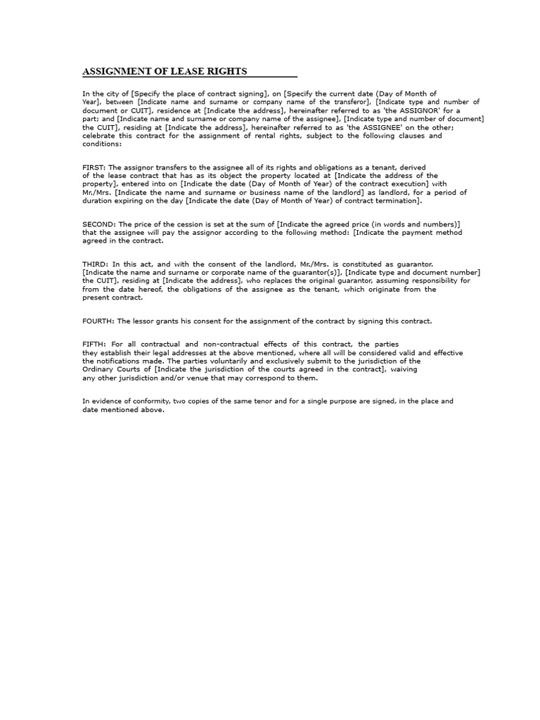 Assignment of Lease Rights | PDF | Assignment (Law) | Lease