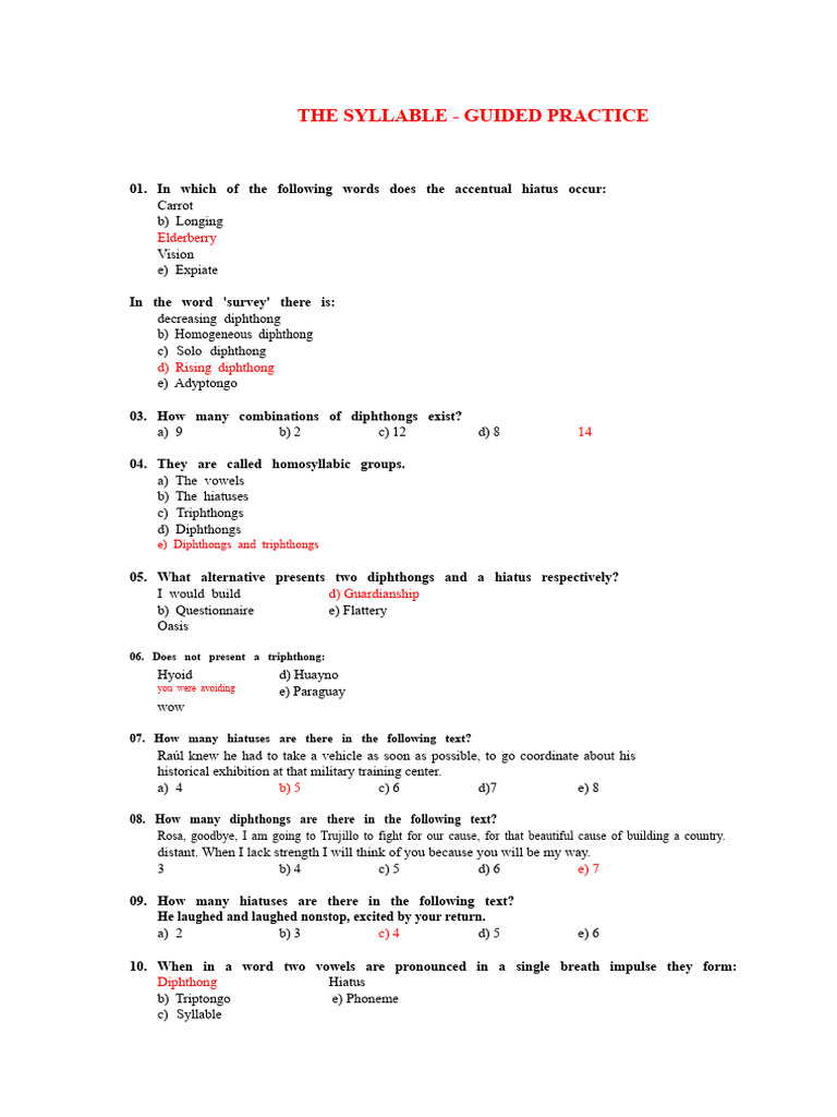THE SYLLABLE - DIRECTED PRACTICE (3 | PDF | Syllable | Stress (Linguistics)