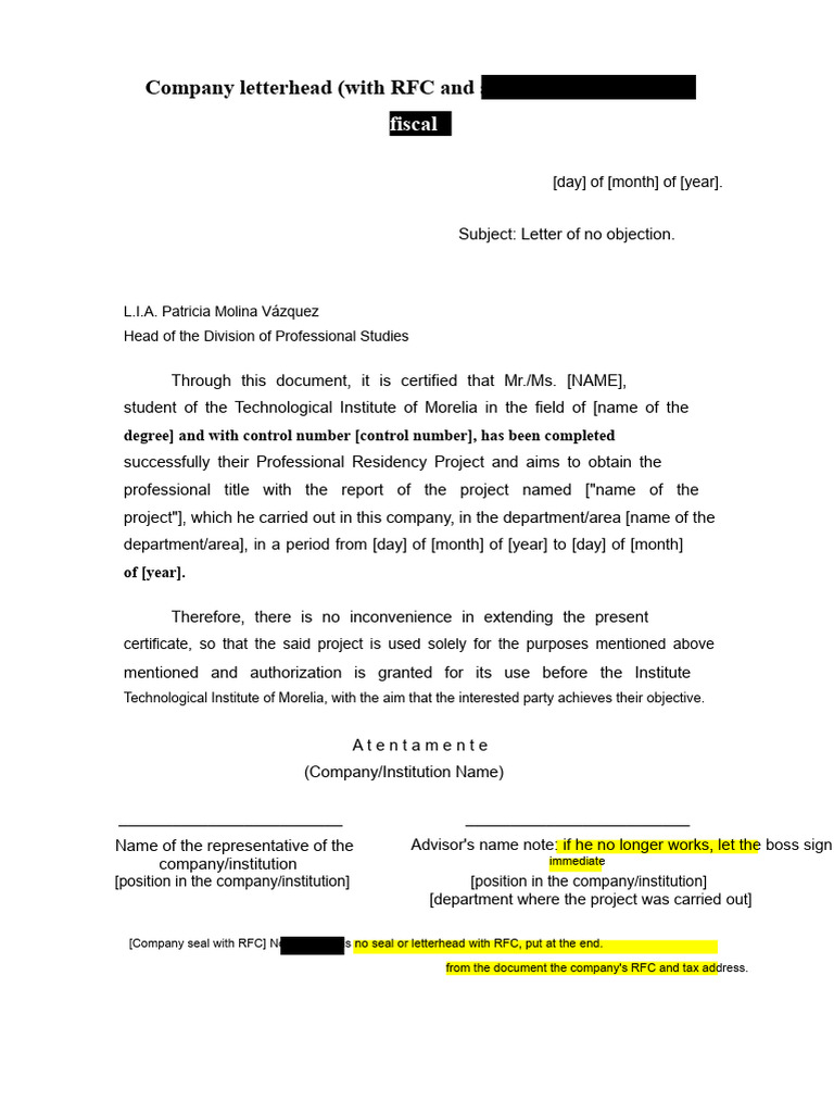 Letter of No Objection Template | PDF