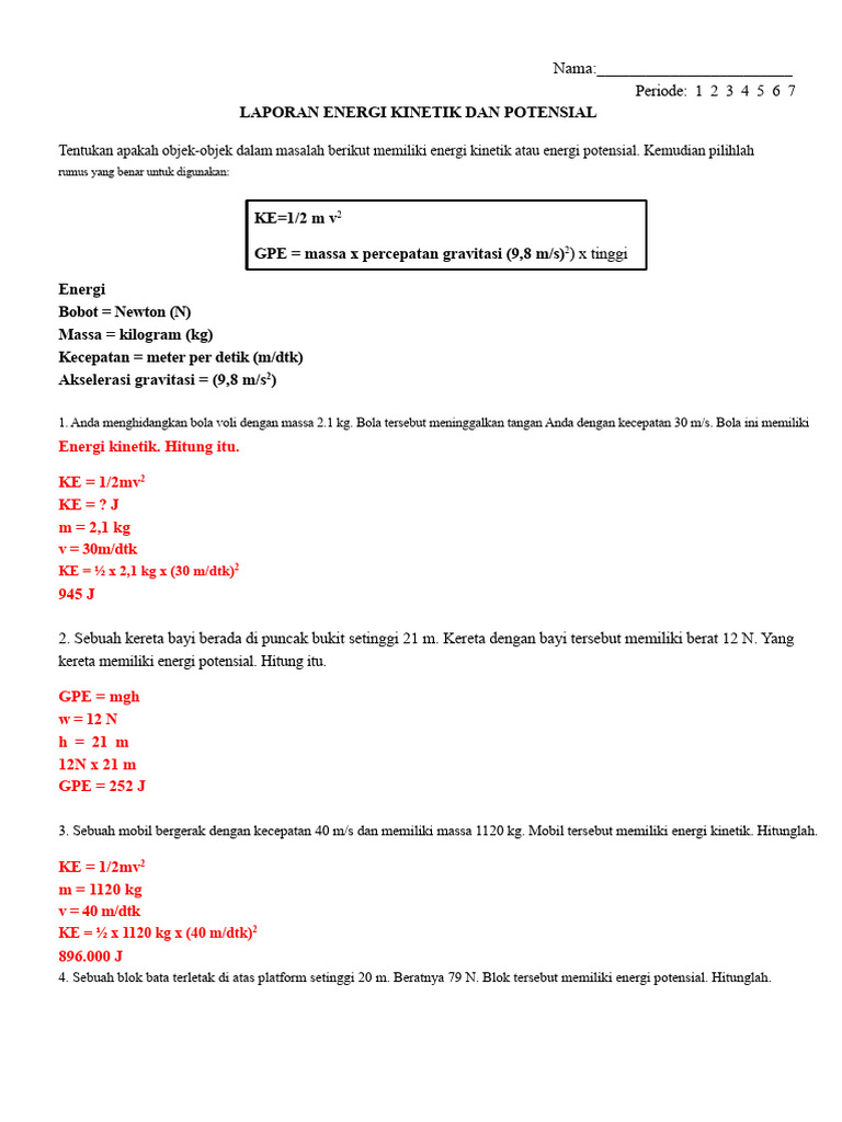 Energi Kinetik Dan Potensial HW 1 Jawaban | PDF
