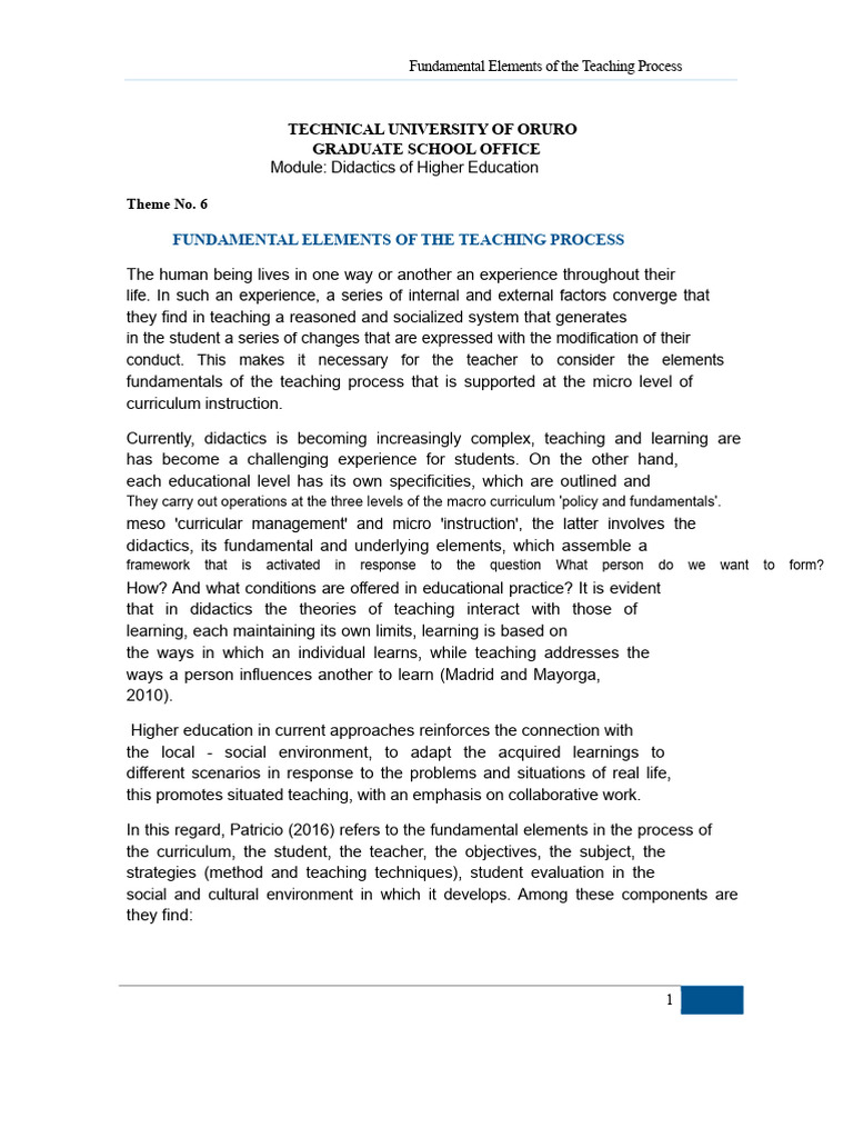 Topic 6 Fundamental Elements of The Teaching Process Definitive | PDF ...