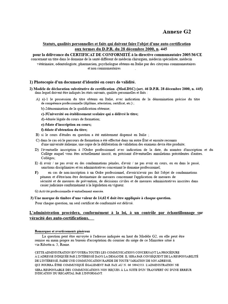 Auto-certification pour certificat de conformité | PDF | Médecin ...