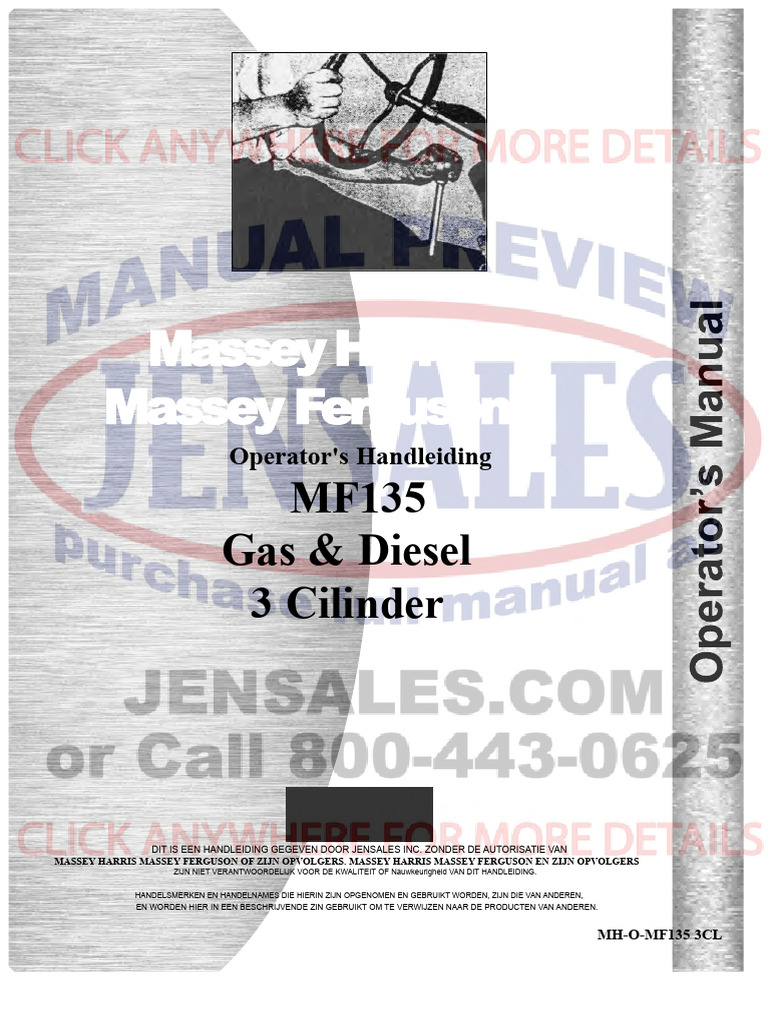 Massey Ferguson Tractor Bedieningshandleiding MH o mf135 3cl | PDF