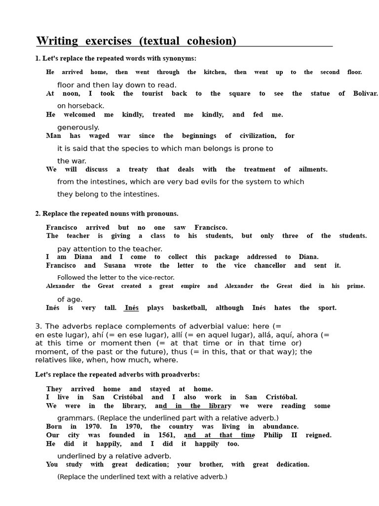 Writing Exercises for Textual Cohesion | PDF | Adverb | Linguistics