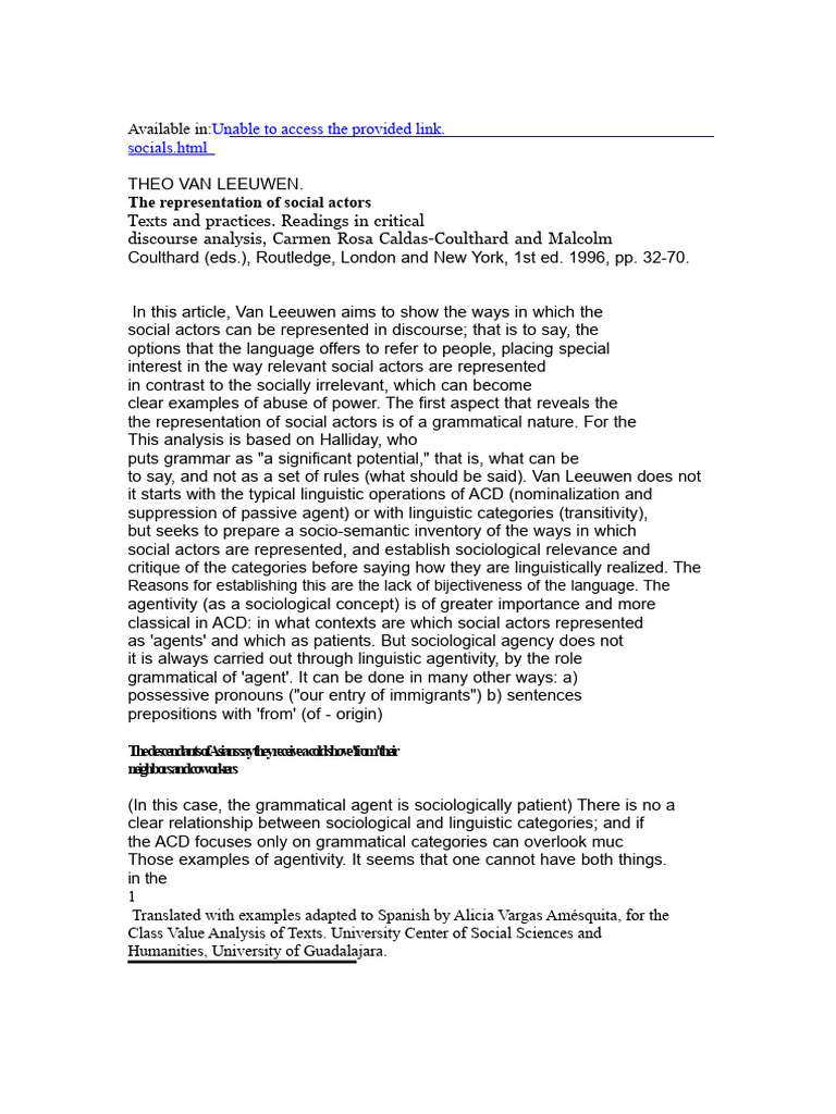 Van Leeuwen on Social Actor Representation | PDF | Noun | Adjective