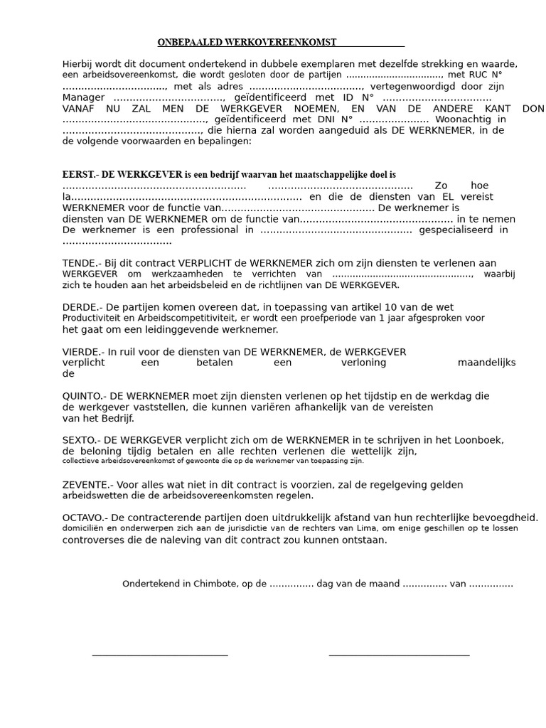 Onbepaalde Arbeidsovereenkomst | PDF