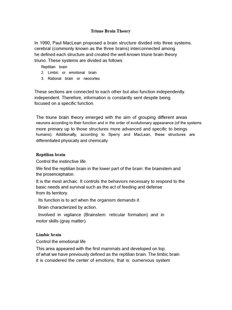 Understanding the Triune Brain Theory | PDF | Brain | Limbic System