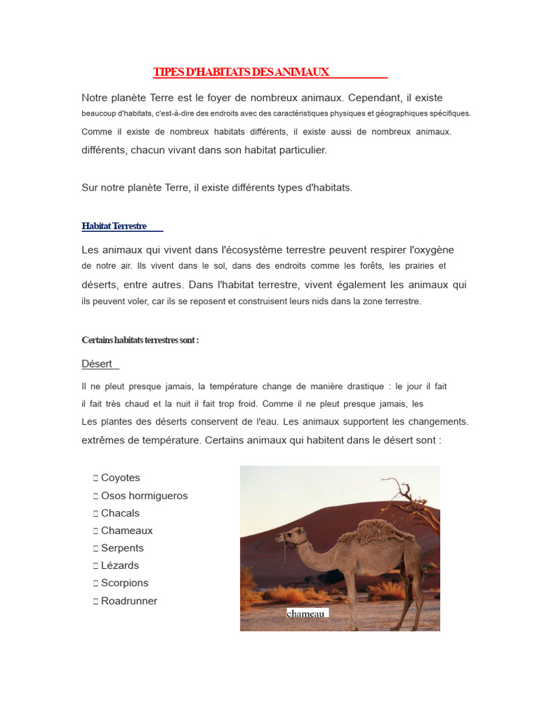 Types d'habitats des animaux | PDF | Forêt | Habitat