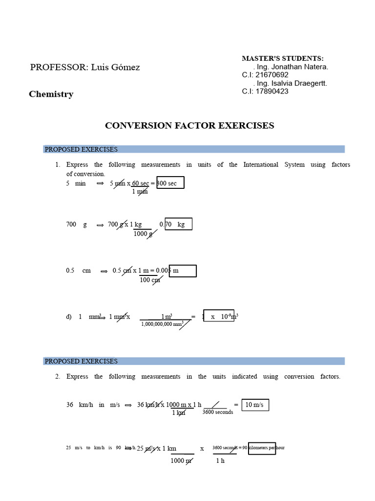 Conversion Factor Exercises | PDF | Units Of Measurement | Quantity