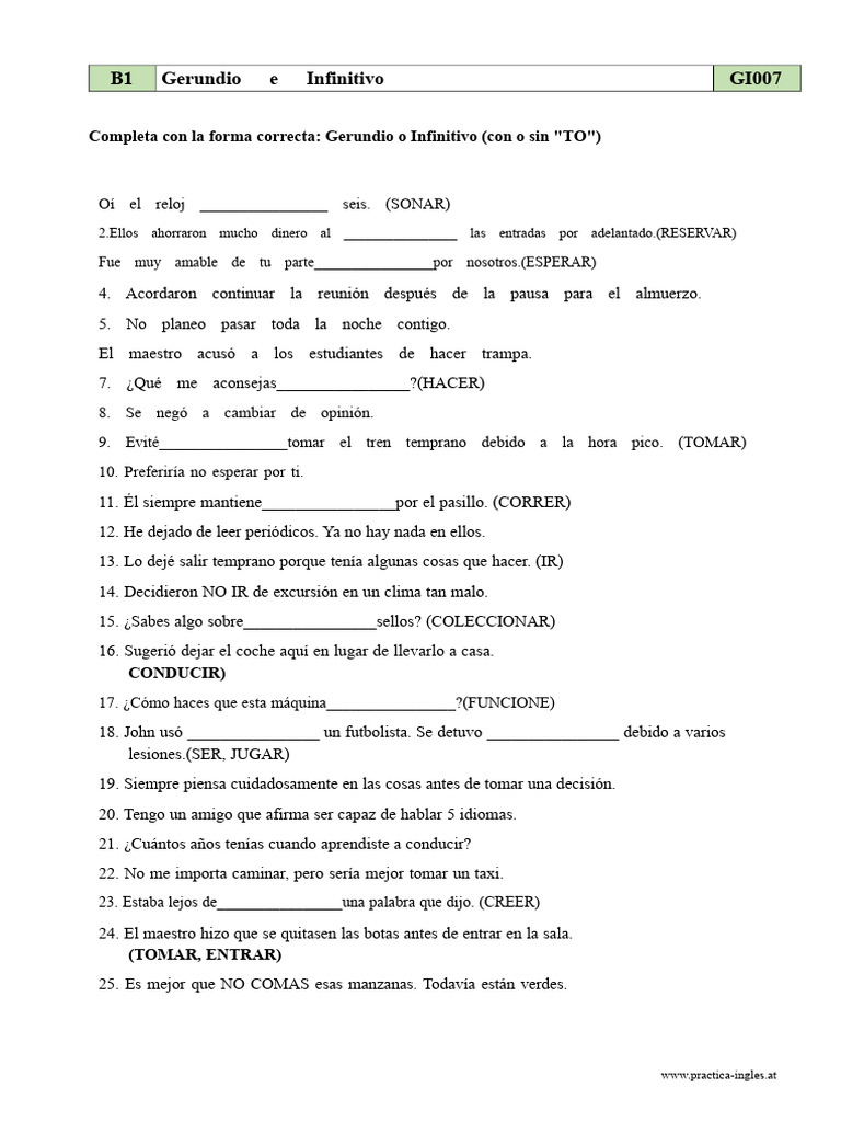 Gi 007 Gerundio Infinitivo | PDF