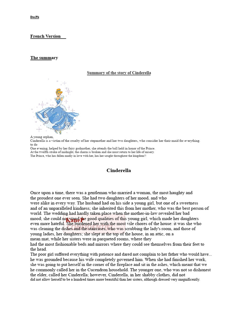 Cinderella Story Summary in French | PDF | Cinderella | Fairy Tales