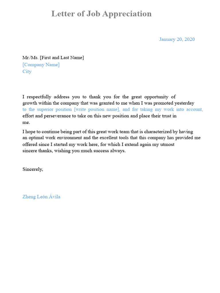 Letter of Thank You Employment | PDF